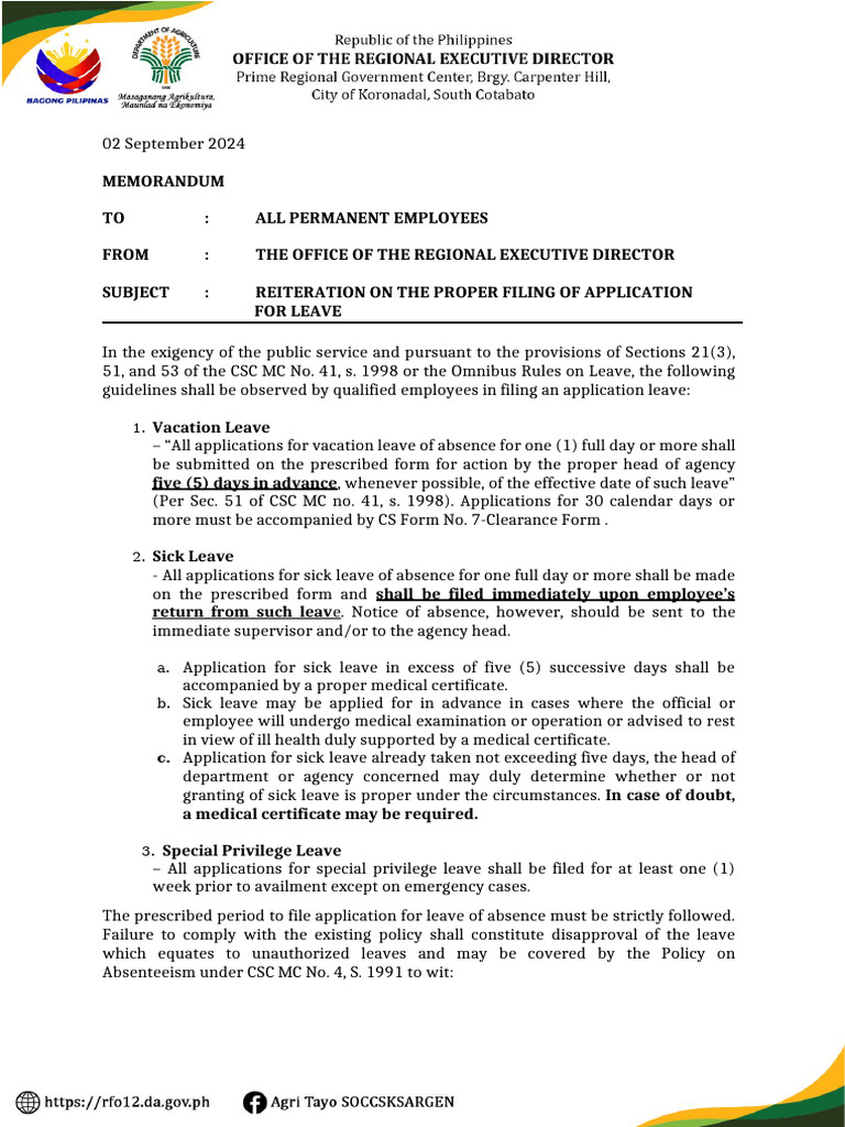 Memo No. 82 - Reiteration On The Proper Filing of Application For Leave ...