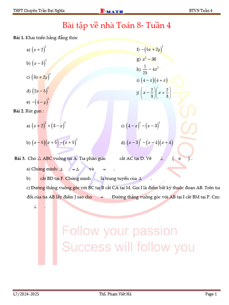 Toán 8 - BTVN tuần 4 | PDF