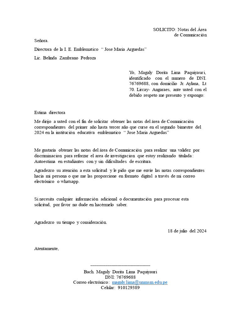 Solicitud para Pedir Las Notas | PDF