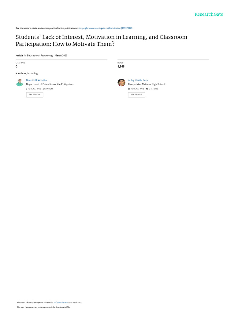 Students Lack of Interest Motivation in | PDF