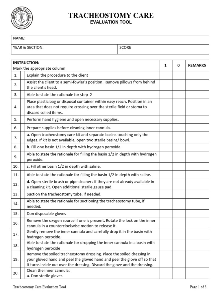 Tracheostomy Care Evaluation Tool | PDF