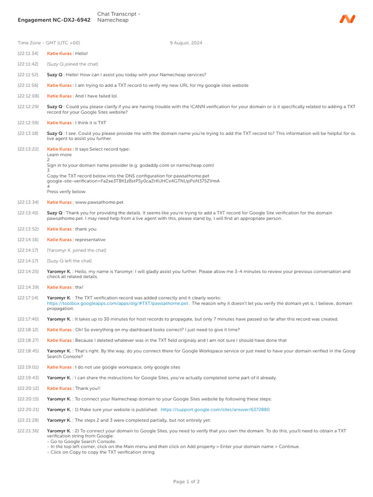 Chat Transcript 09 Aug 2024 | PDF