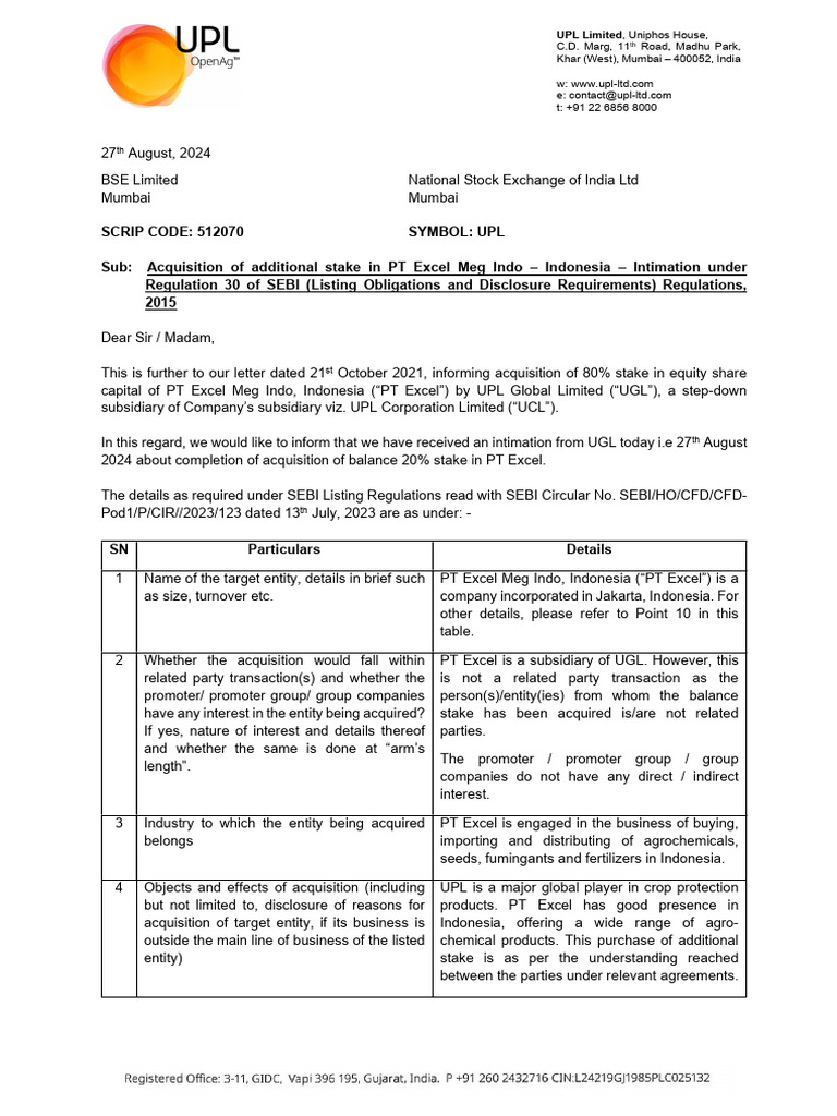 UPL Limited:, Uniphos House, C.D. Marg, 11 Road, Madhu Park, Khar (West ...