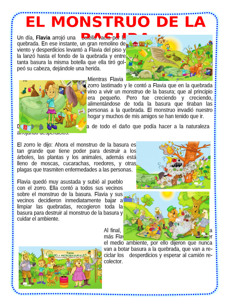 Ficha Leemos Un Cuento El Monstruo de La Basura Maestra Janet | PDF | Residuos