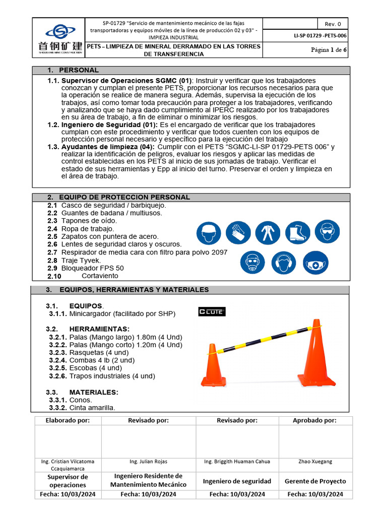 Sgmc-Li-Sp 01729 - Pets-006 Limpieza Industrial de Mineral en Las Torres de Transferencia | PDF