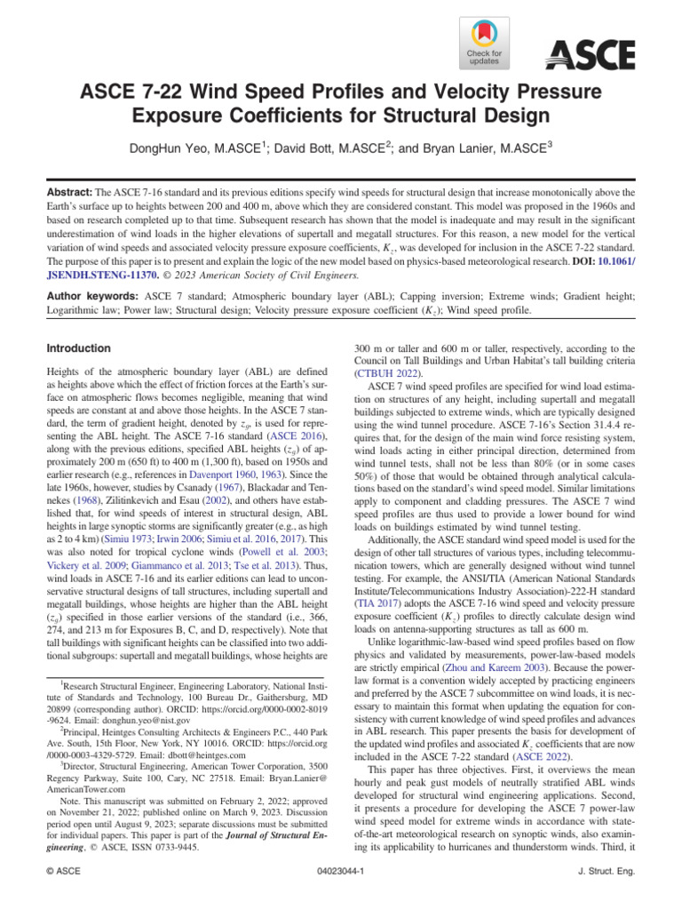 Yeo Et Al 2023 Asce 7 22 Wind Speed Profiles and Velocity Pressure ...