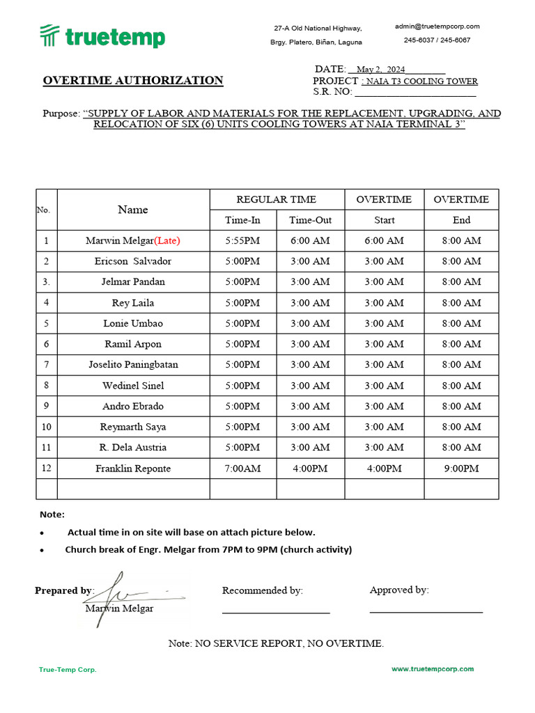 OT FORM CT May 2, 2024 | PDF