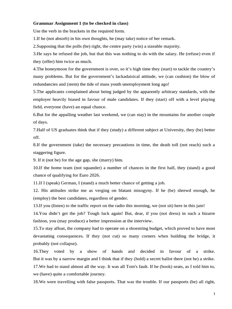 Grammar Assignment 1 Conditional Sent Sept 2024 | PDF