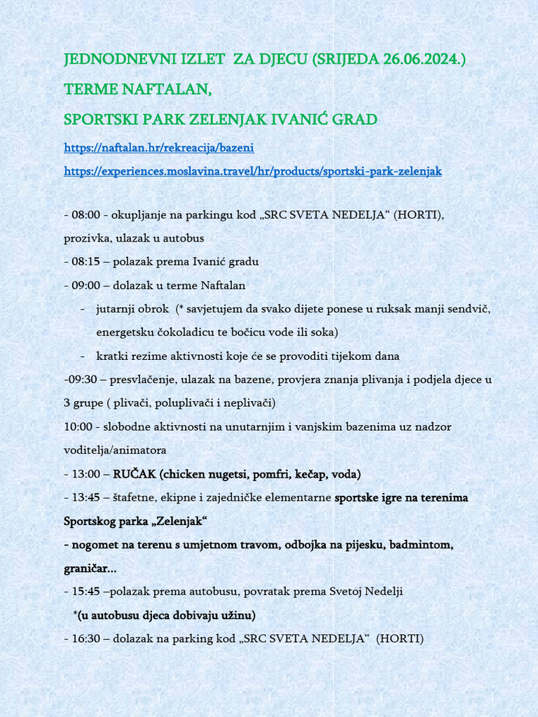 Jednodnevni Izlet 26.06. Ivanić Grad | PDF