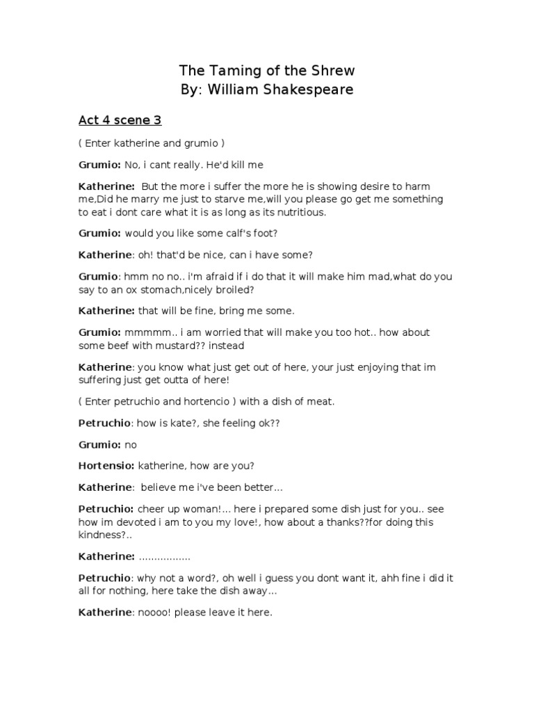 The Taming of The Shrew By: William Shakespeare: Act 4 Scene 3 | PDF ...