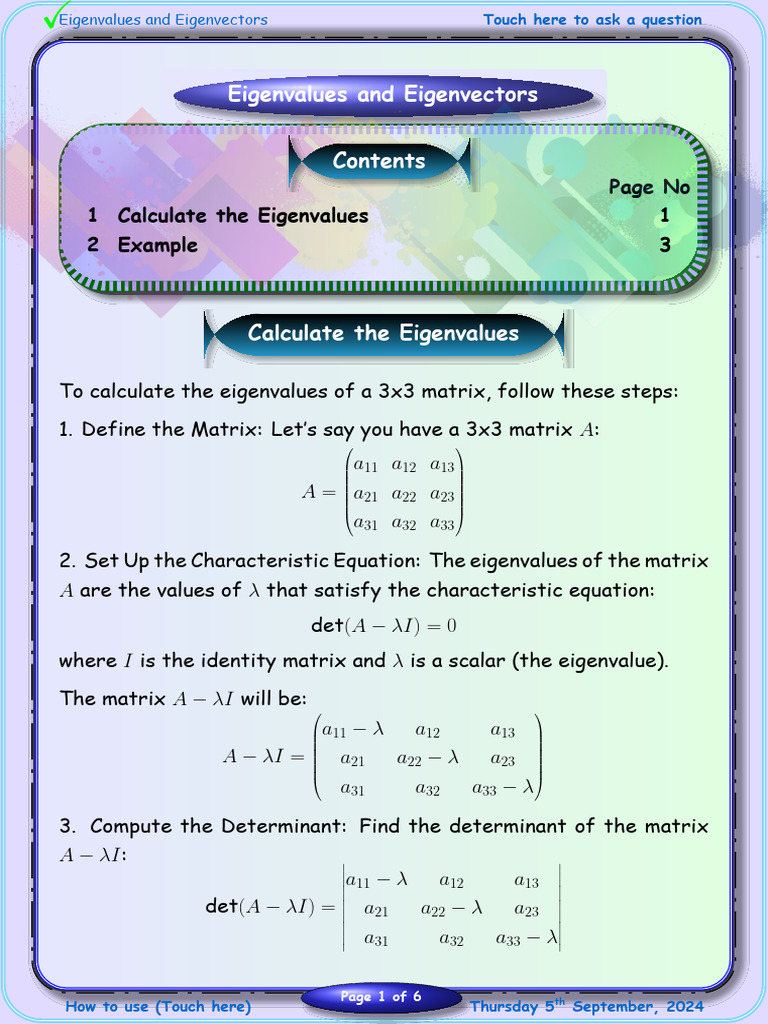8 Example Eigenvalues and Eigenvectors | PDF