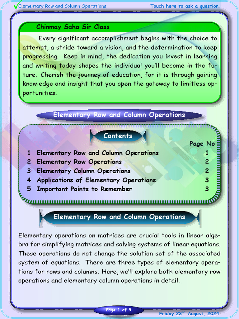 1 Elementary Row and Column Operations | PDF