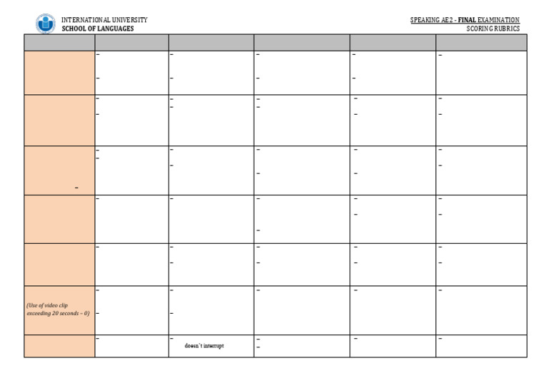 AE2 SPEAKING Final 2324S3 - Score Sheet Rubrics | PDF