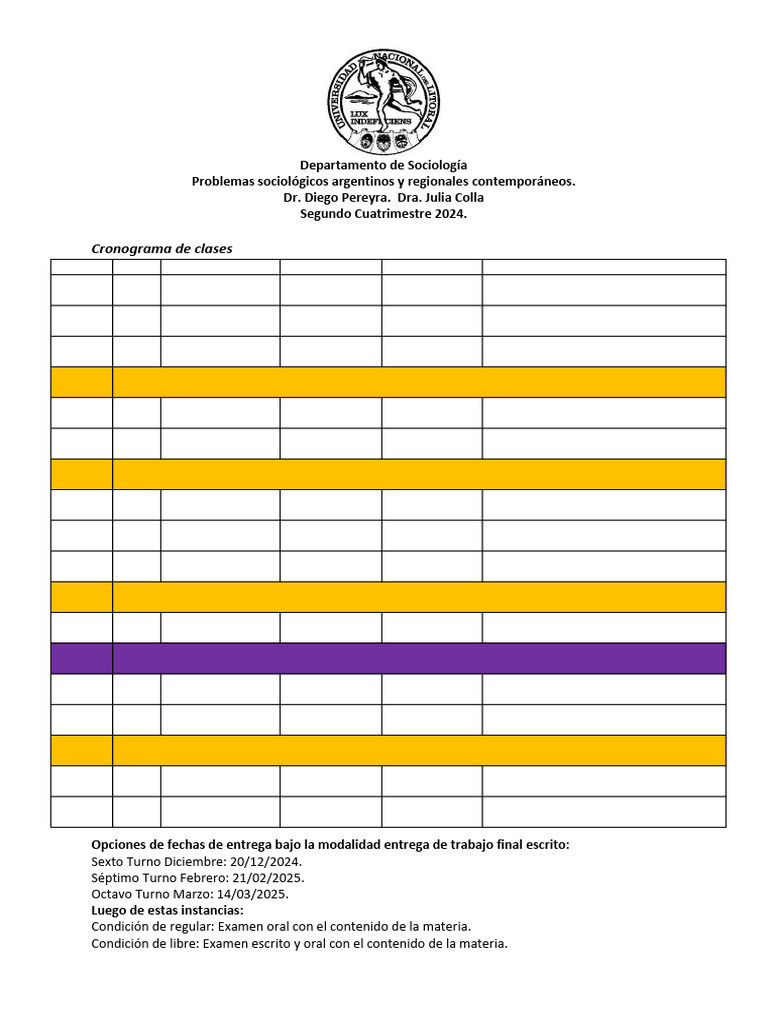 Cronograma de Clases PSARC UNL 2024 | PDF