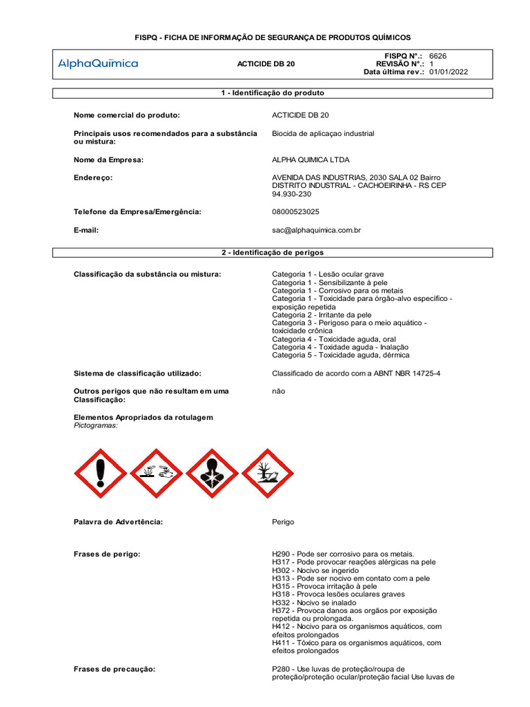 FISPQ - ACTICIDE DB 20 (1) | PDF