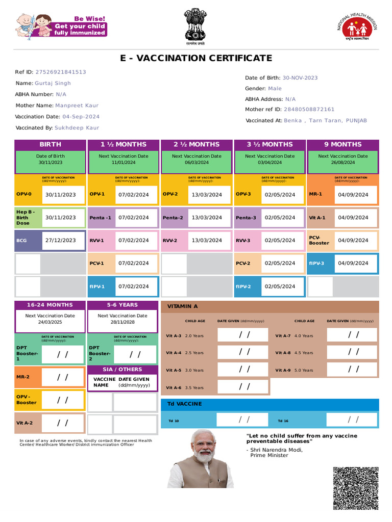 Gurtaj Singh-20240904-ReportCard | PDF | Vaccination | Medical Specialties