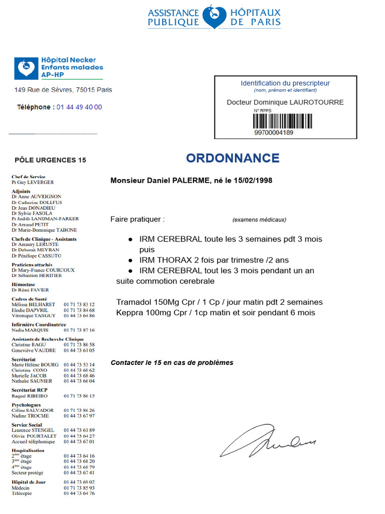 Ordonnance APHP DAVID PALERME | PDF