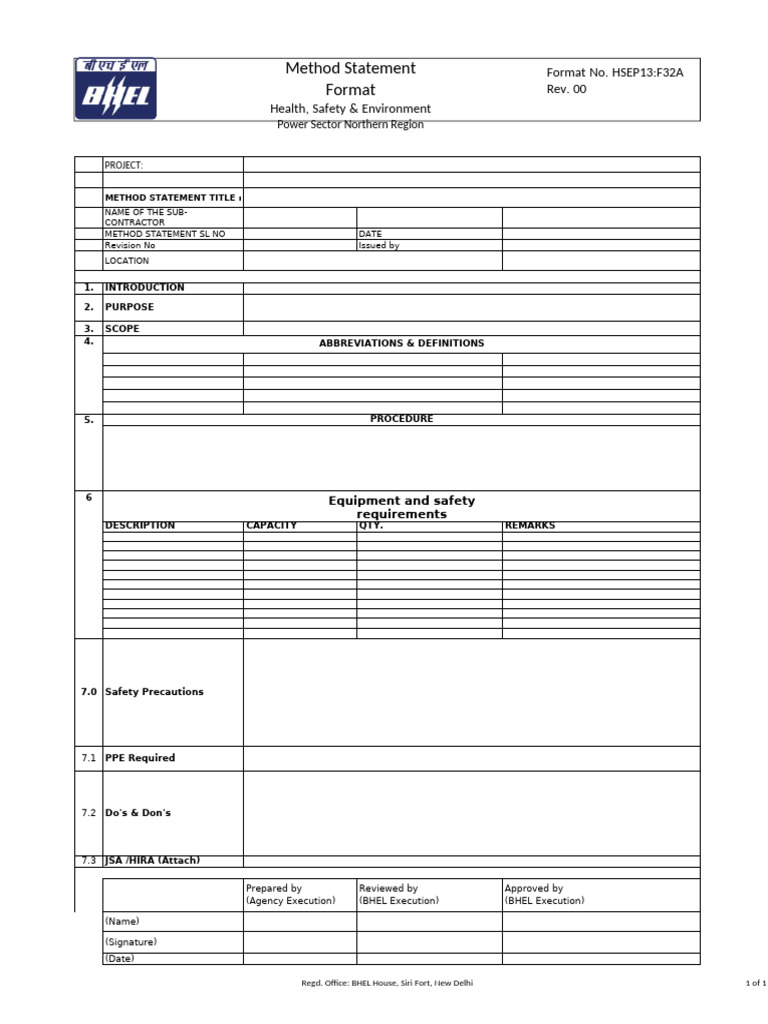 HSEP13 - F32A - Method Statement Format | PDF