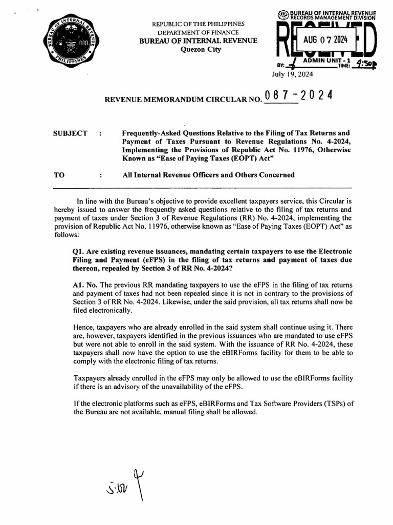 RMC No. 87-2024 | PDF