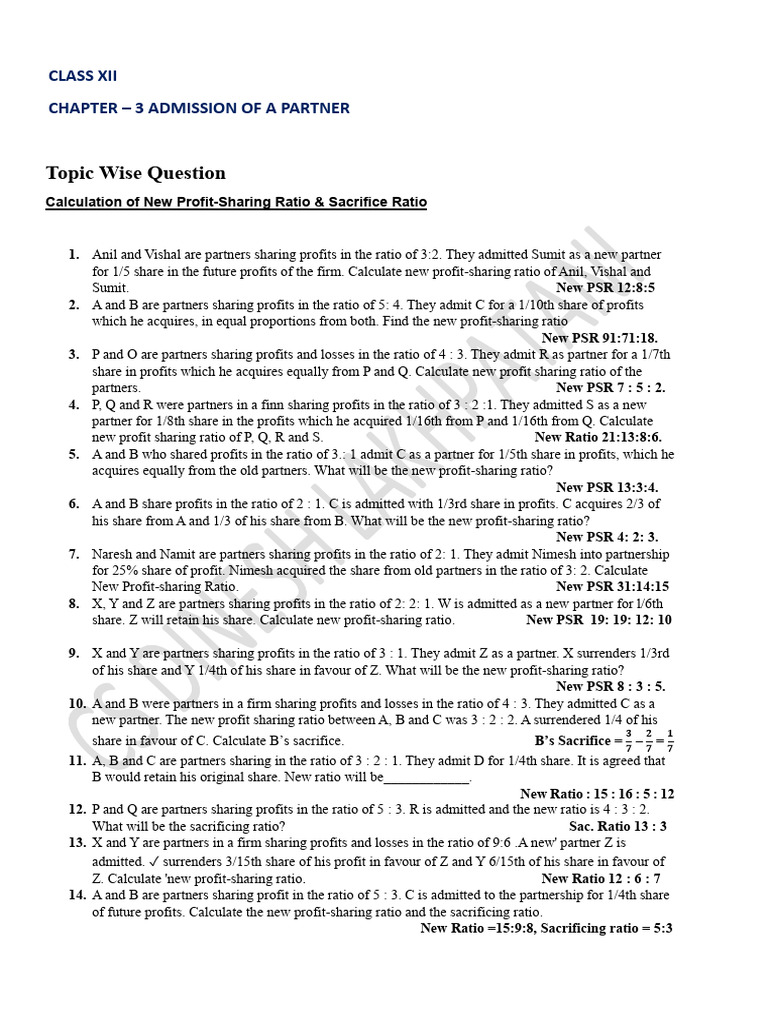 Admission of A Partner - Worksheet | PDF