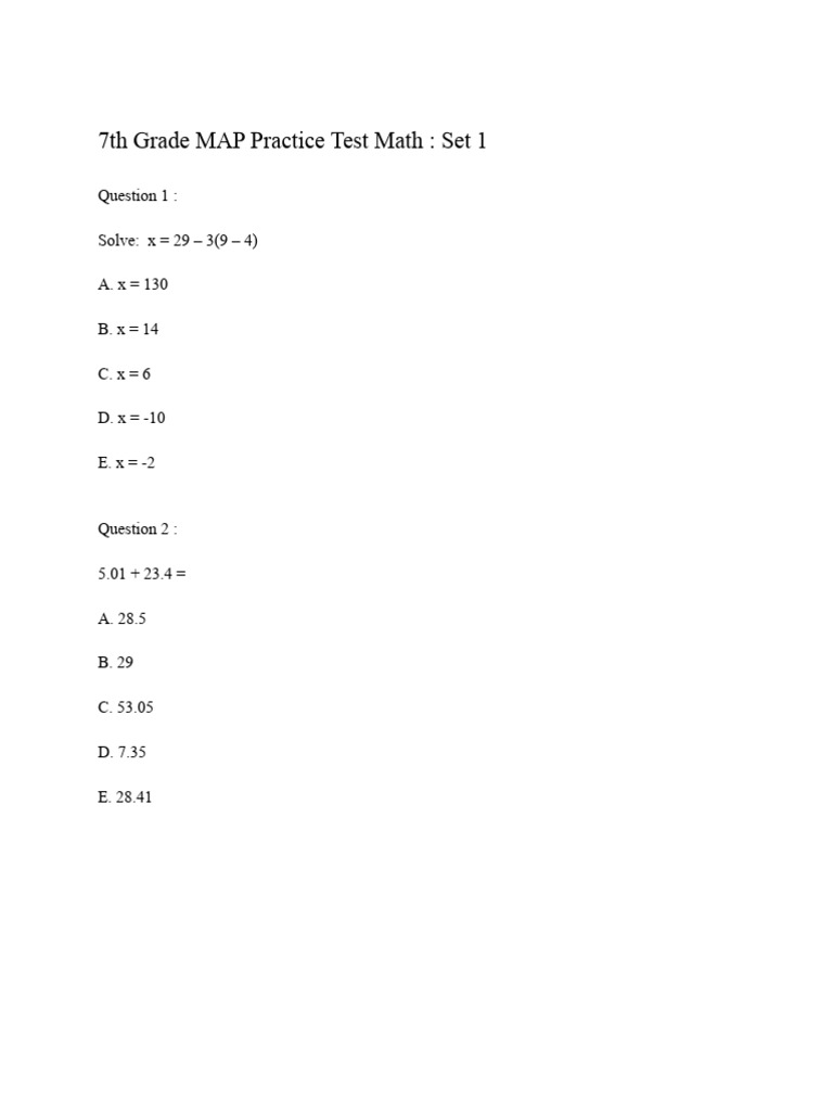 7th Grade Practice Test | PDF