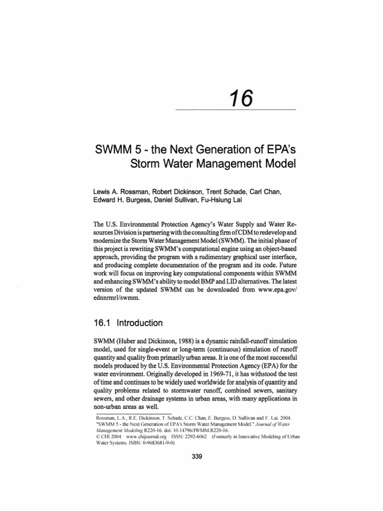 SWMM 5 - The Next Generation of EPA's Storm Water Management Model | PDF
