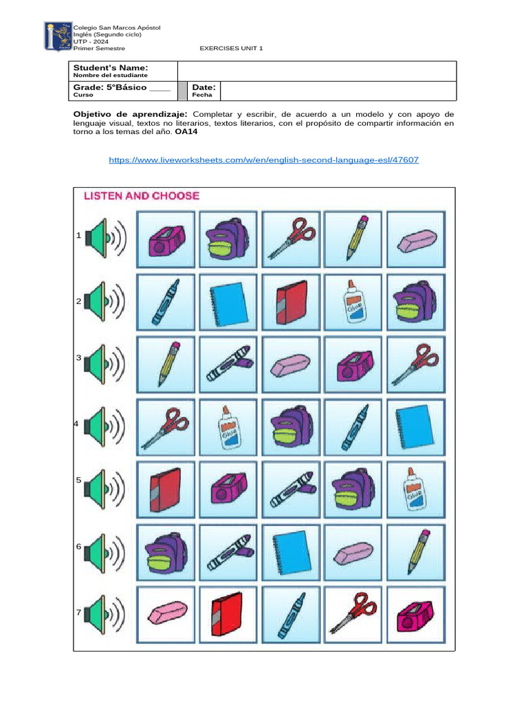 5°básico - Unit 1 - EXERCISES | PDF