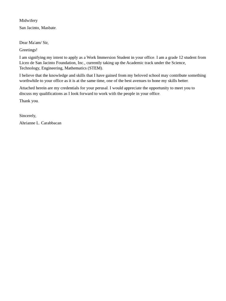 Ahrianne Work Immersion | PDF