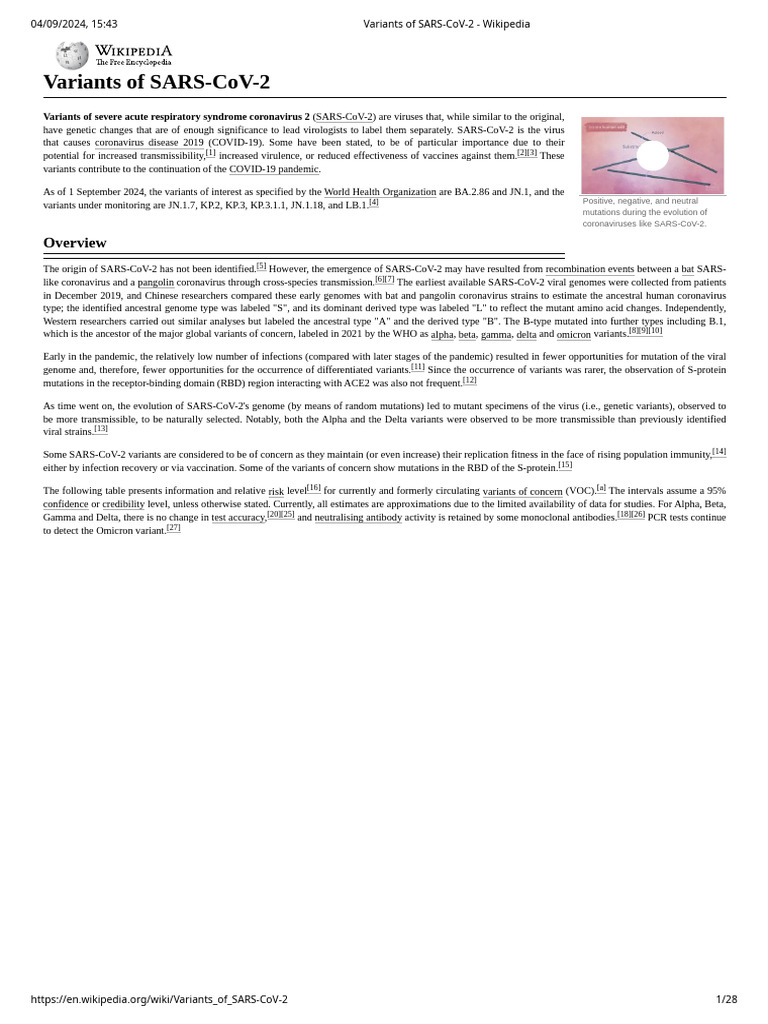Variants of SARS-CoV-2 - Wikipedia | PDF