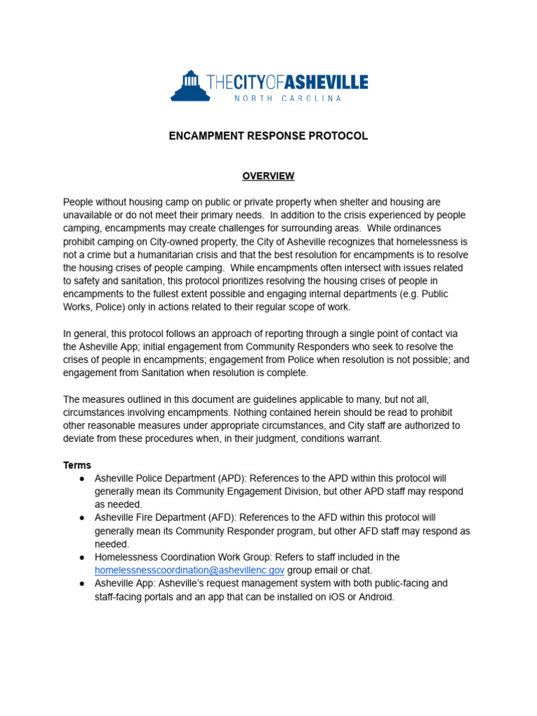 Encampment Response Protocol Overview | PDF | Homelessness | Business