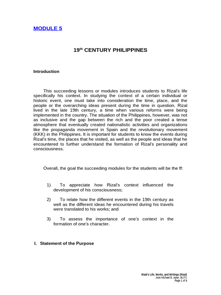 Rizal Module 5 19th Century Philippines | PDF