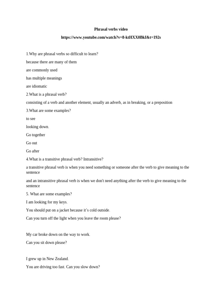 Phrasal Verbs Video | PDF