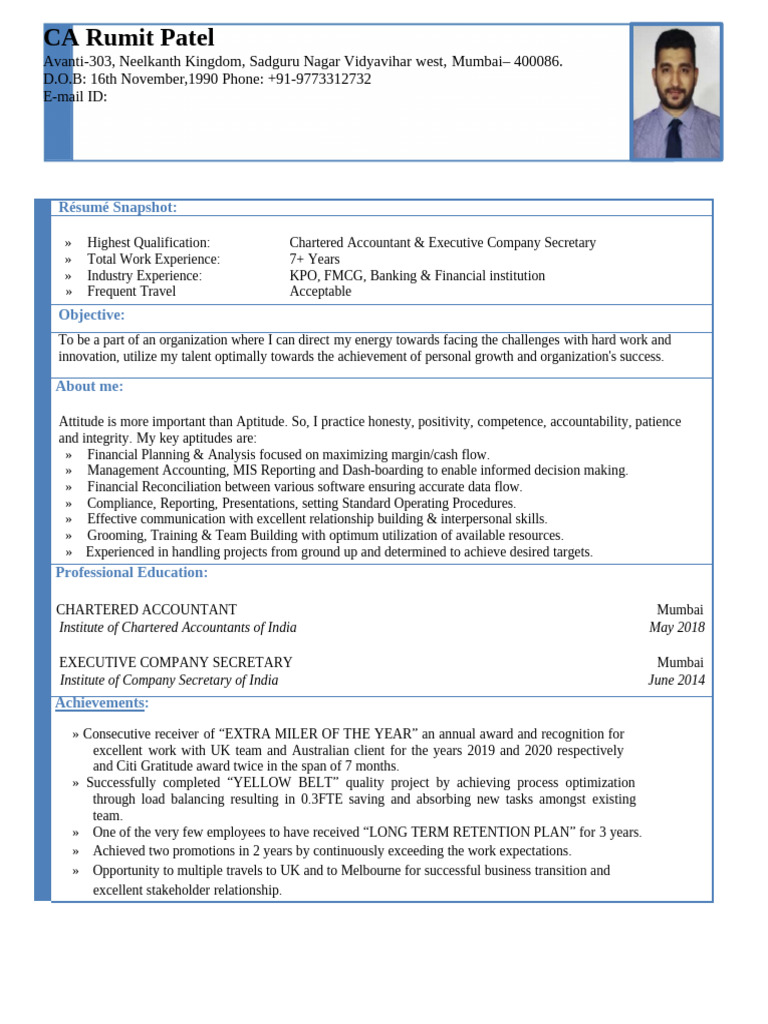 CV - CA Rumit Patel | PDF