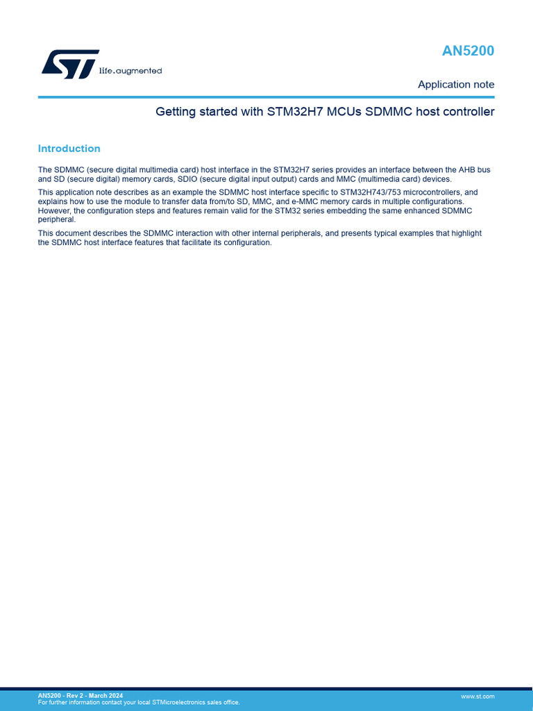 An5200 Getting Started With stm32h7 Mcus SDMMC Host Controller Stmicroelectronics | PDF