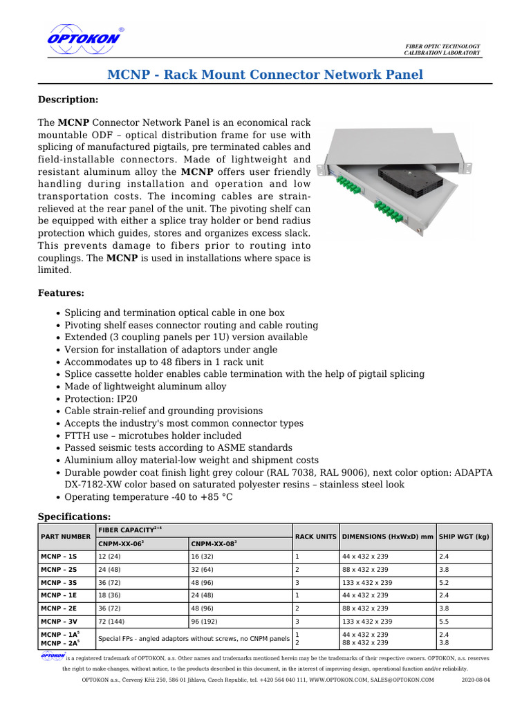 MCNP - Rack Mount Connector Network Panel | PDF
