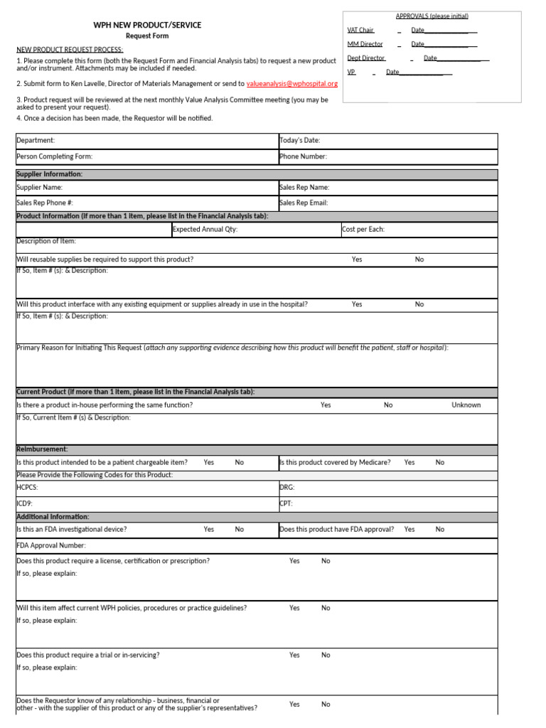 Form MM New Product and Service Request | PDF