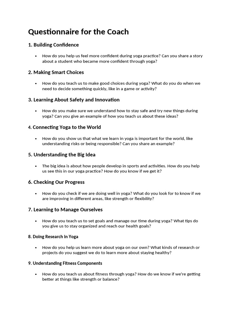 Questionnaire For The Coach | PDF