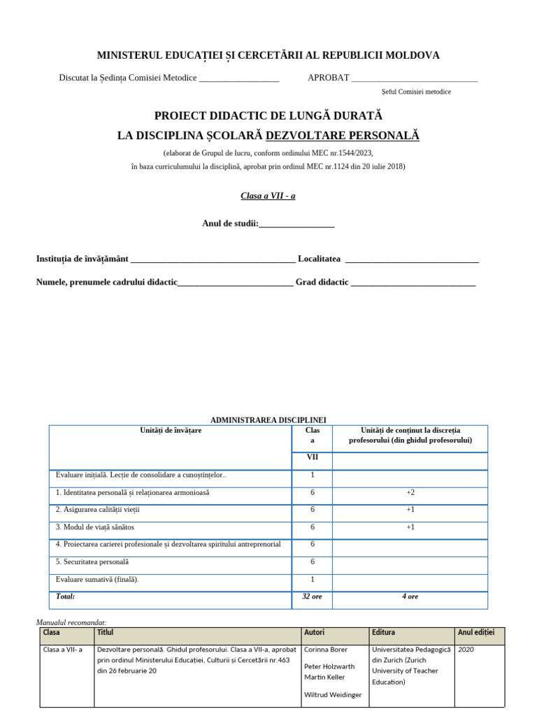Proiectare DP Cl. VII 2023-2024 2 | PDF