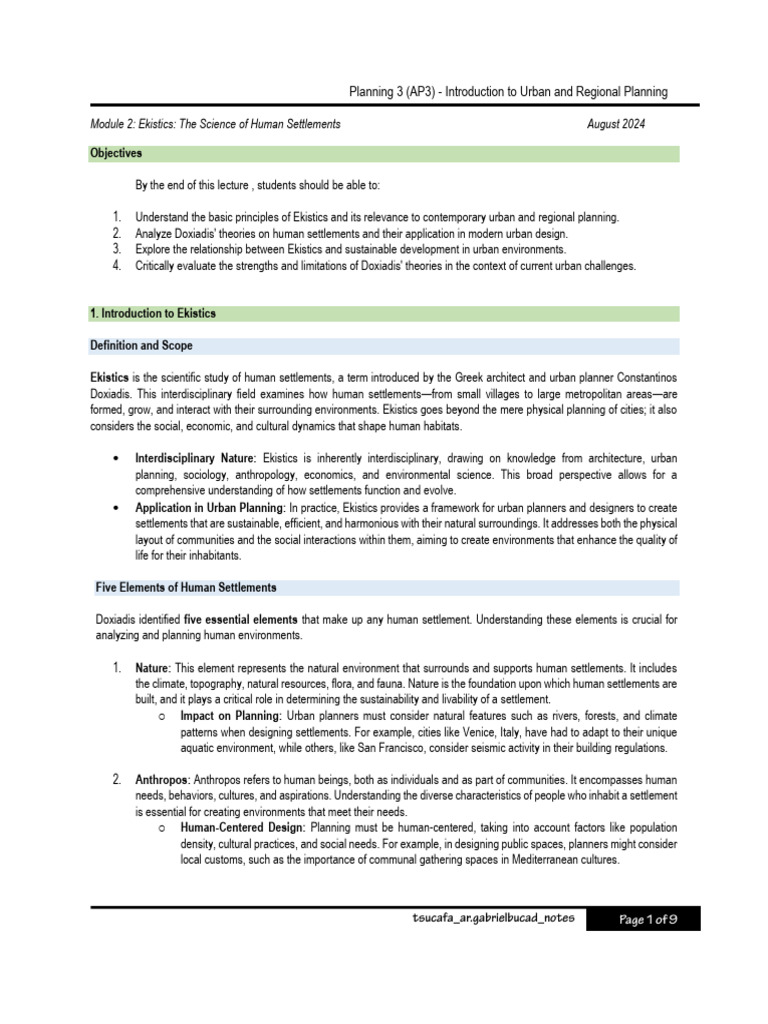 AP3 - Module 2 - Ekistics The Science of Human Settlements | PDF