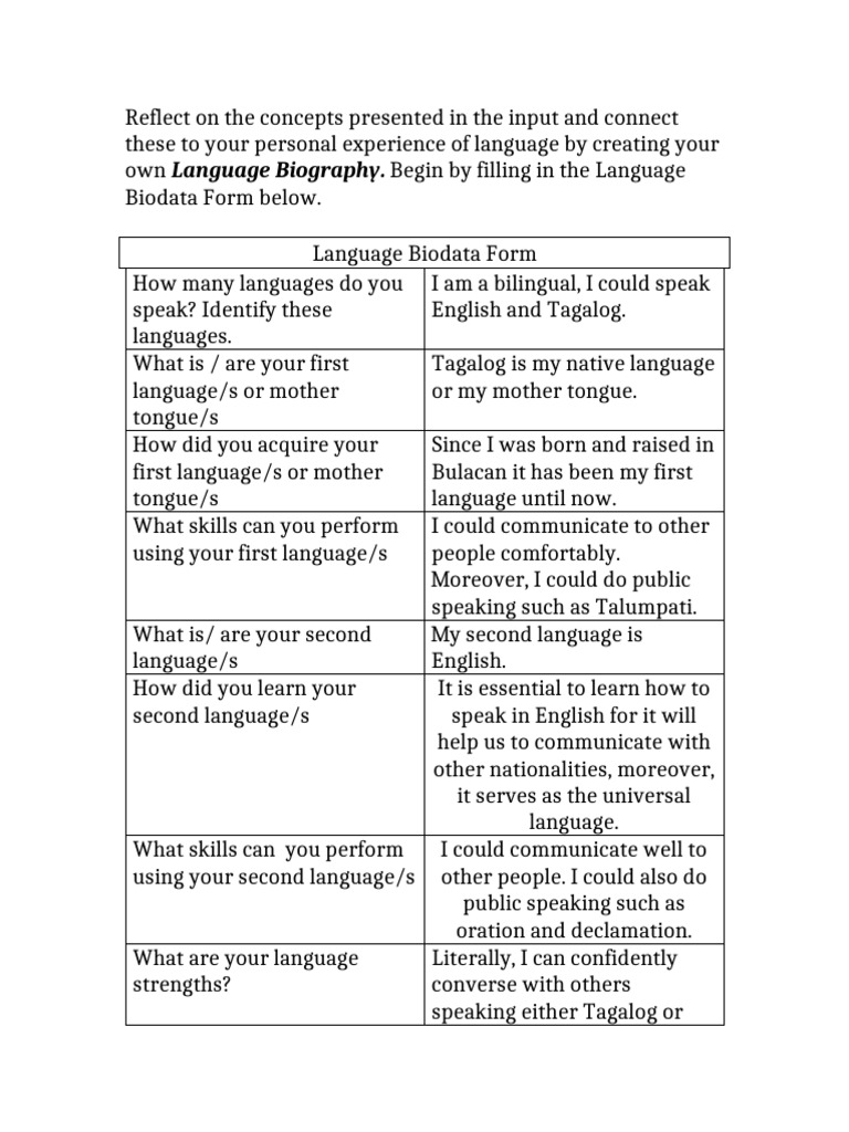 Language Biography (PC Assignment) | PDF