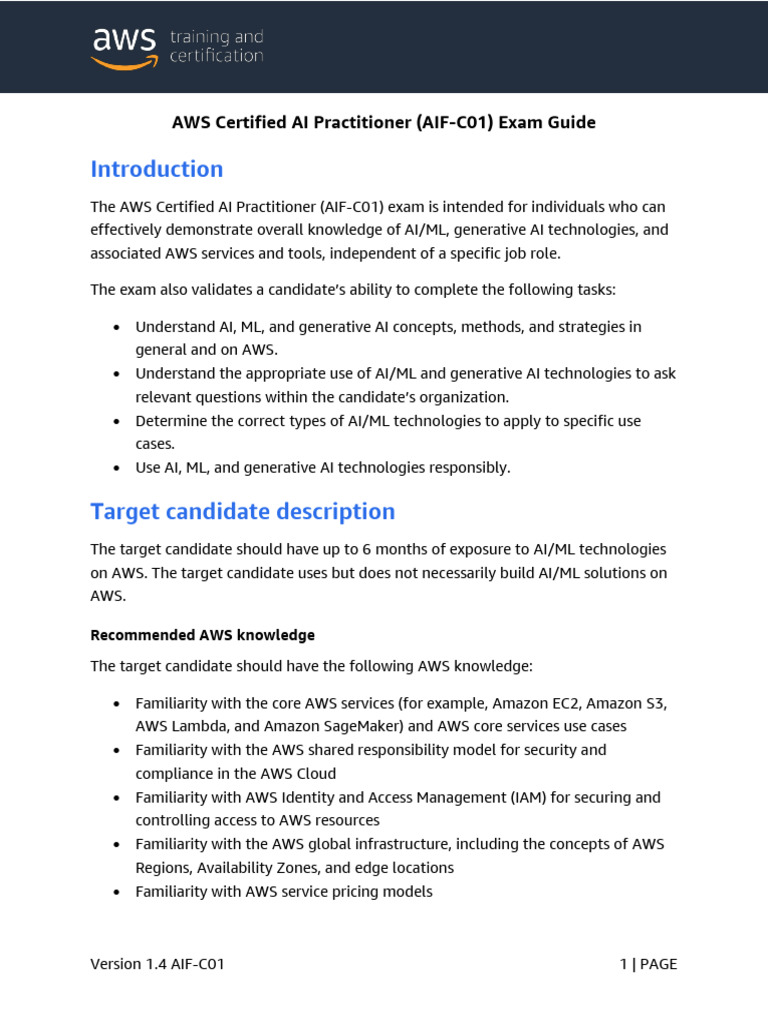 AWS Certified AI Practitioner - Exam Guide | PDF | Machine Learning ...