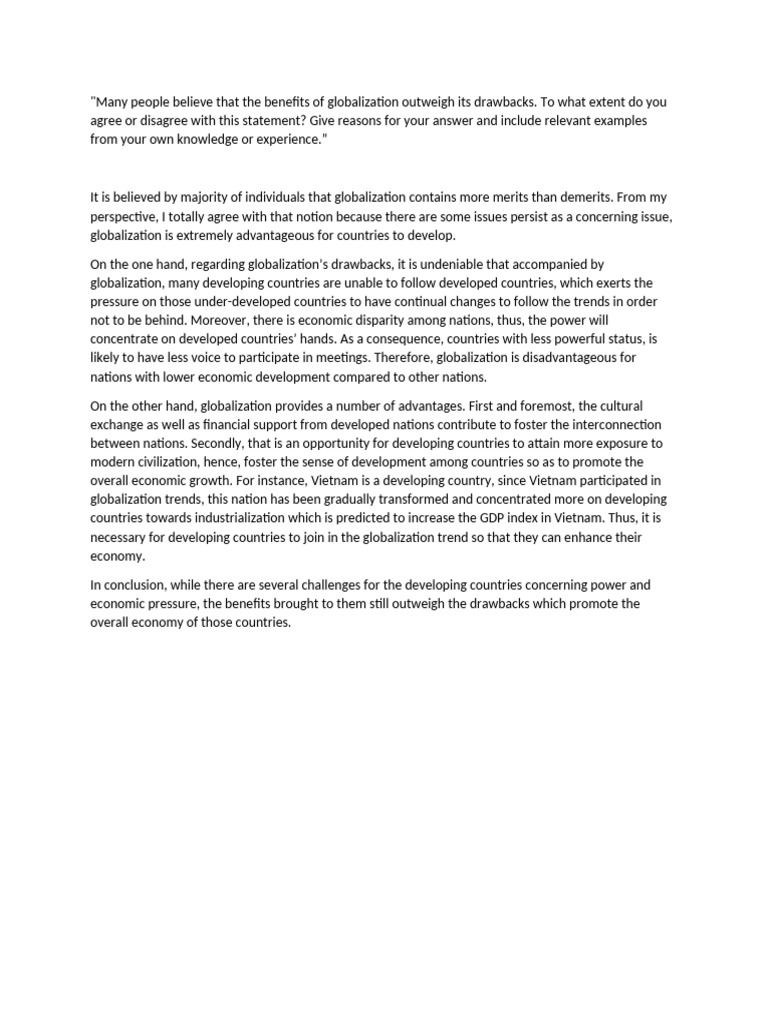 Many People Believe That The Benefits of Globalization Outweigh Its ... Many People Believe That The Benefits of Globalization Outweigh Its ...