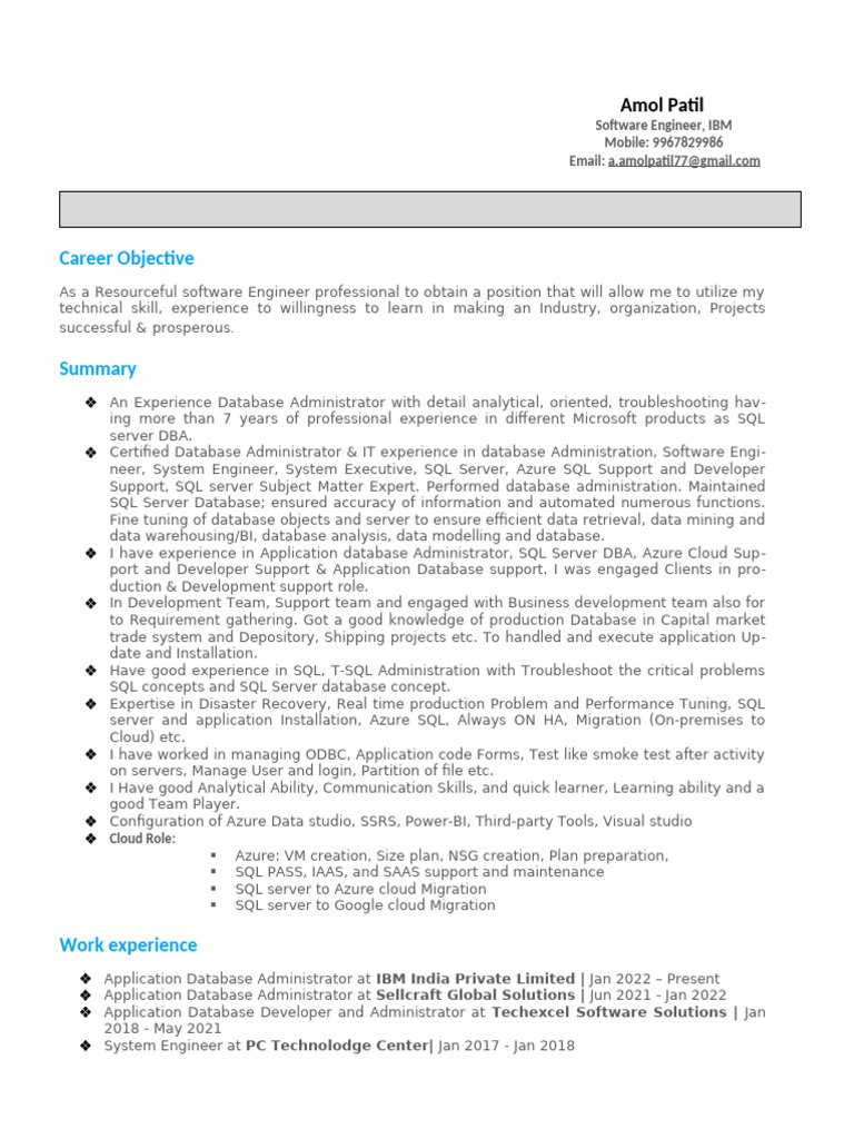 SQL Dba Amol Patil 2024 | PDF