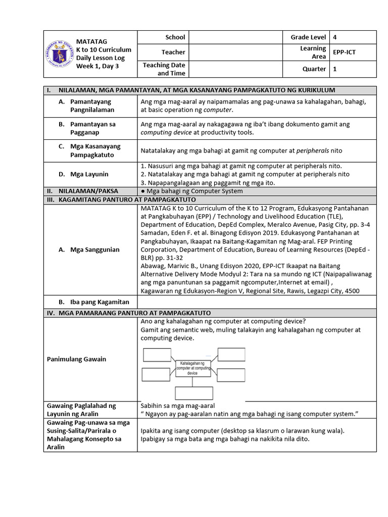 DLL Matatag EPP-ICT - 4 - Q1 - W1 - Day 3 | PDF