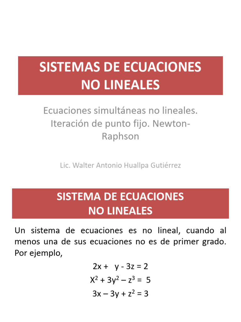 Sistema de Ecuaciones No Lineales | PDF
