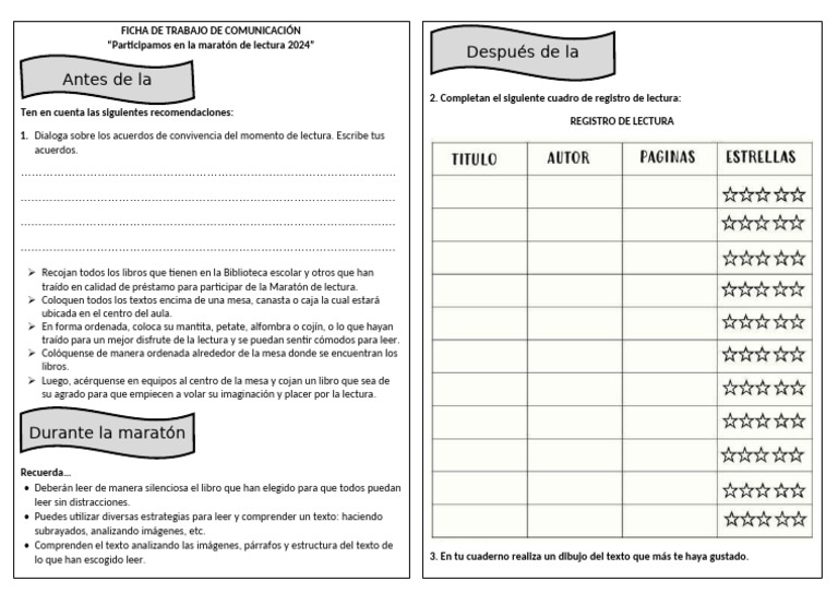 Ficha Com 06 - 09 Participamos en La Maratón de Lectura 2024 | PDF