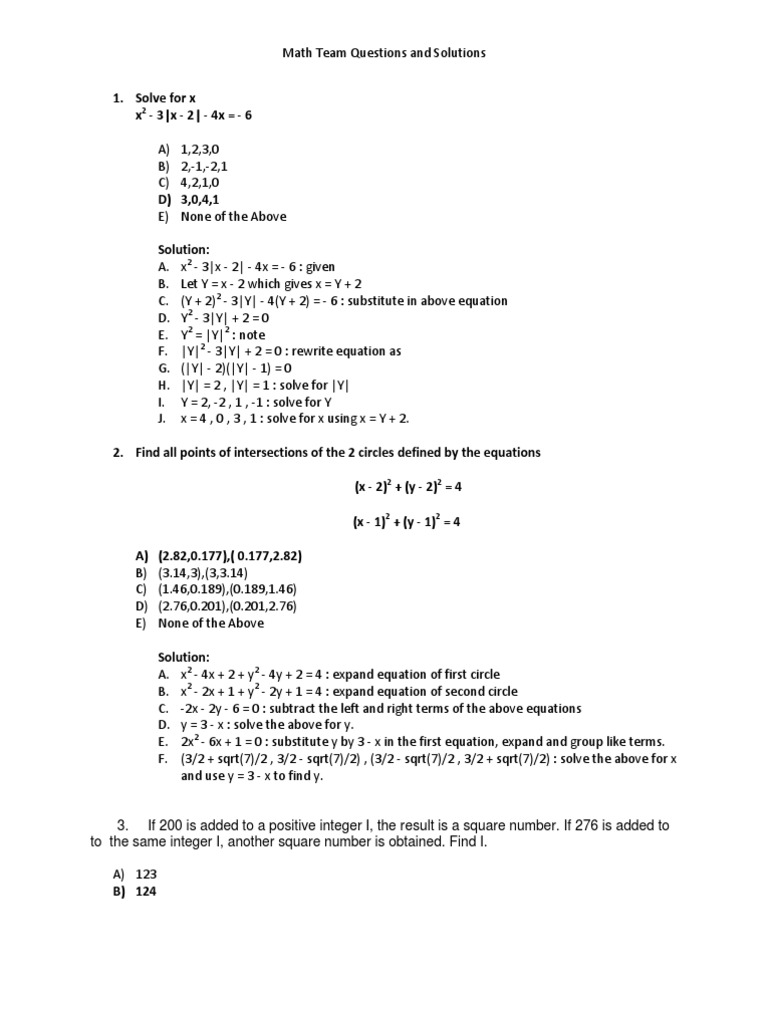 Math Team Questions | PDF | Equations | Mathematical Analysis