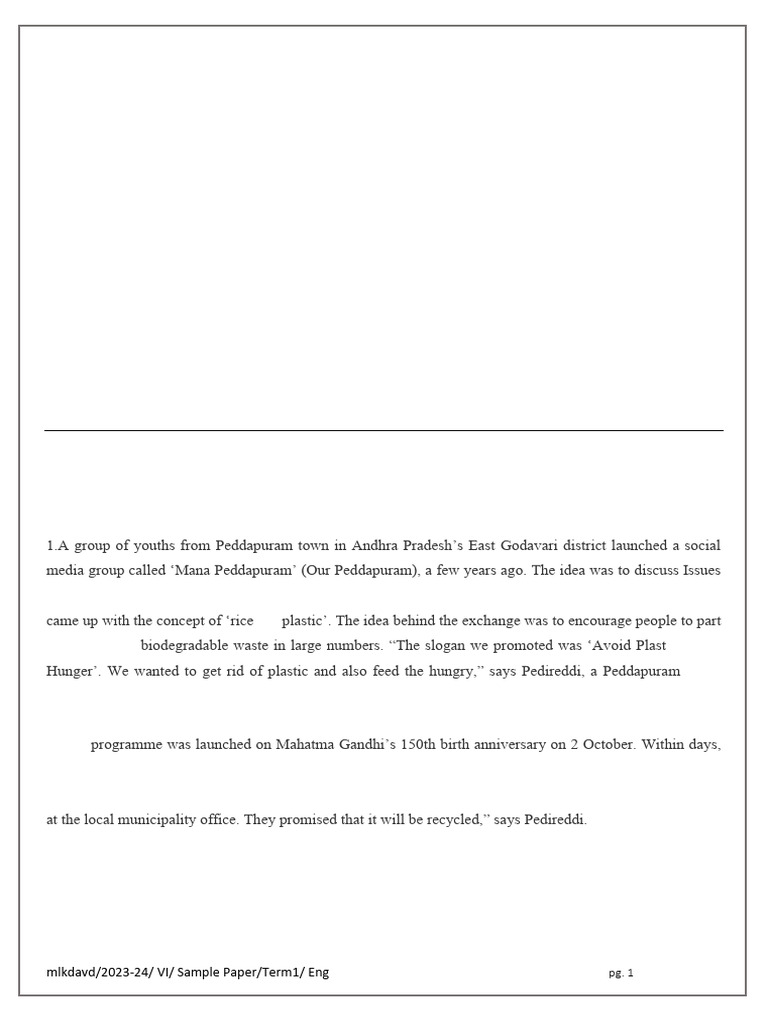 Class VI English Sample Paper 2023 | PDF
