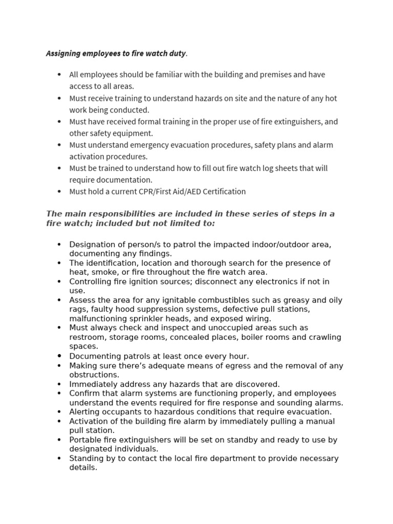 Fire Watch Training Info | PDF
