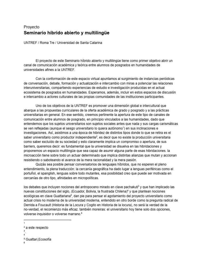 Seminario Híbrido, Abierto y Multilingue | PDF | Humanidades ...